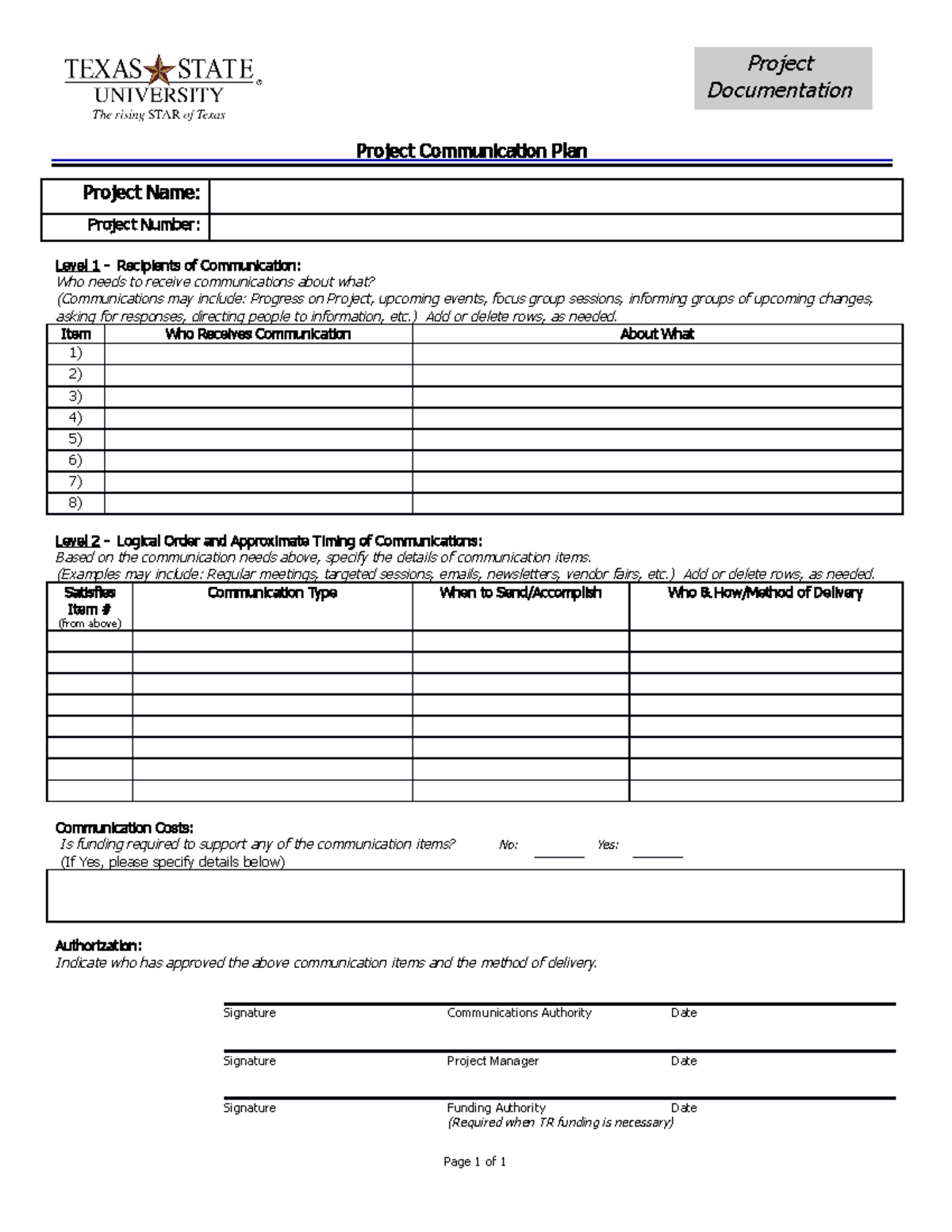 Communication Plan Template - Project Documentation Project ...