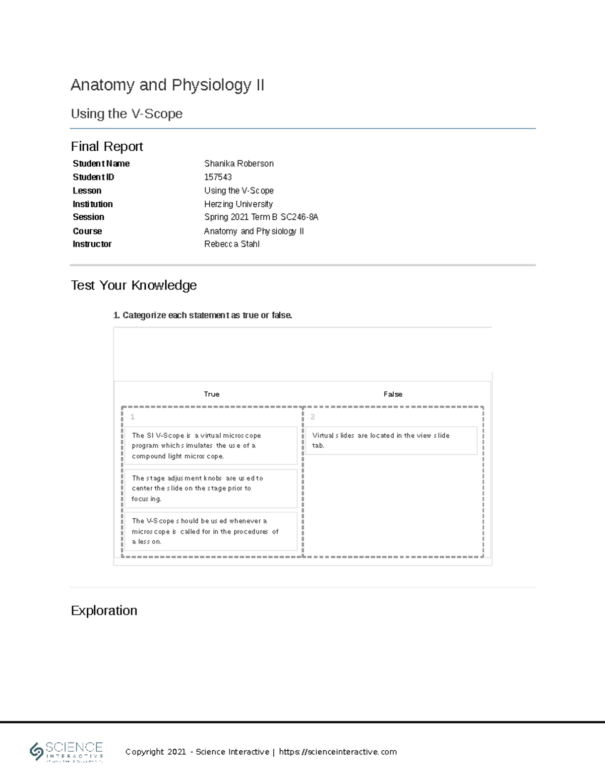 Anatomyand Physiology II Usingthe VScope 157543 - Student Name Shanika ...