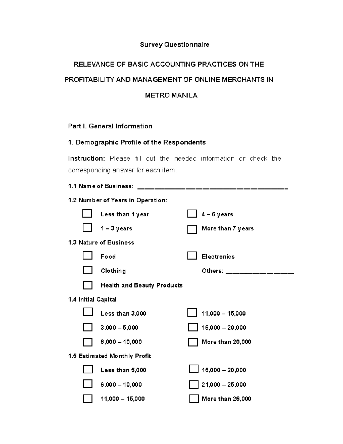 Survey-Questionnaire - Survey Questionnaire RELEVANCE OF BASIC ...