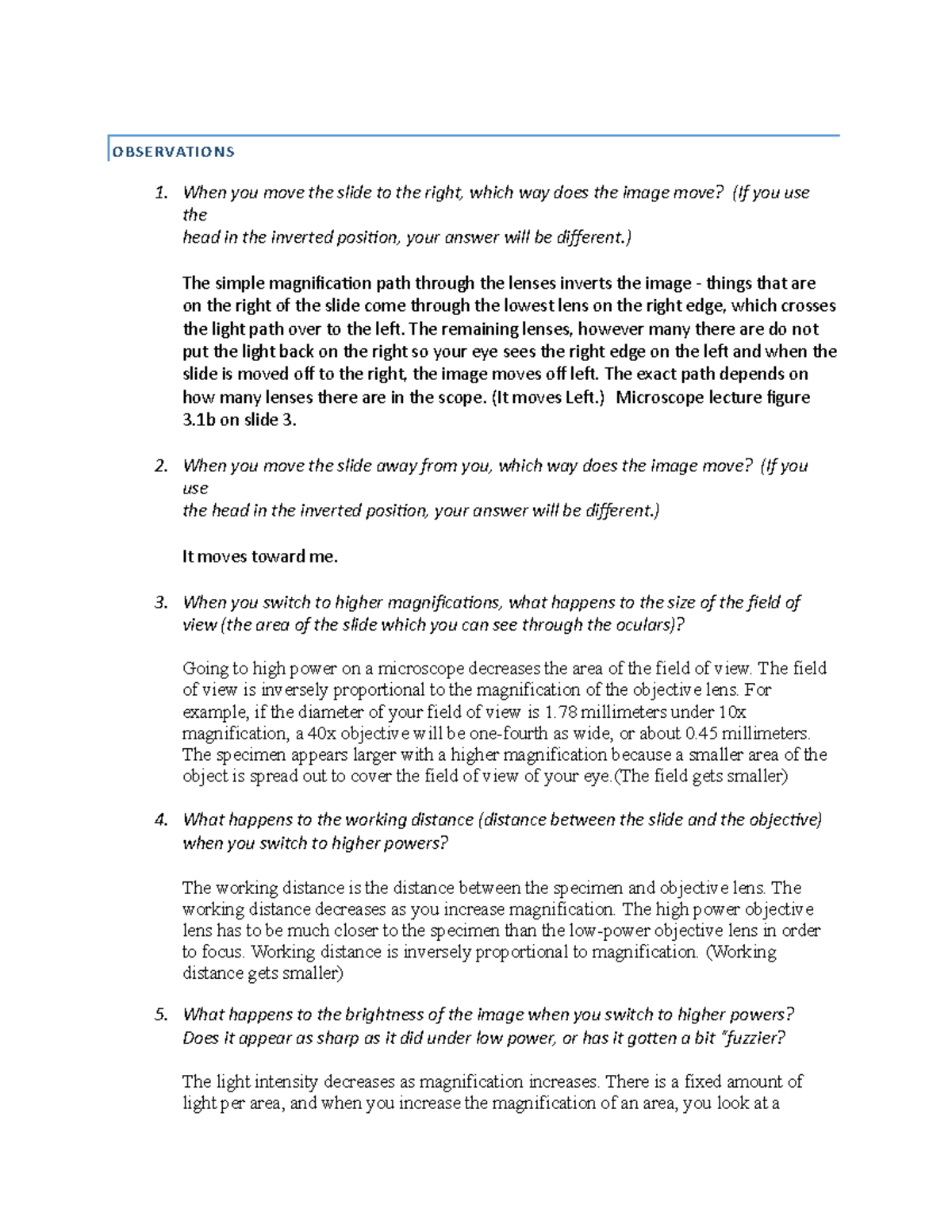 Observations classwork first lesson - OBSERVATIONS 1. When you move the ...