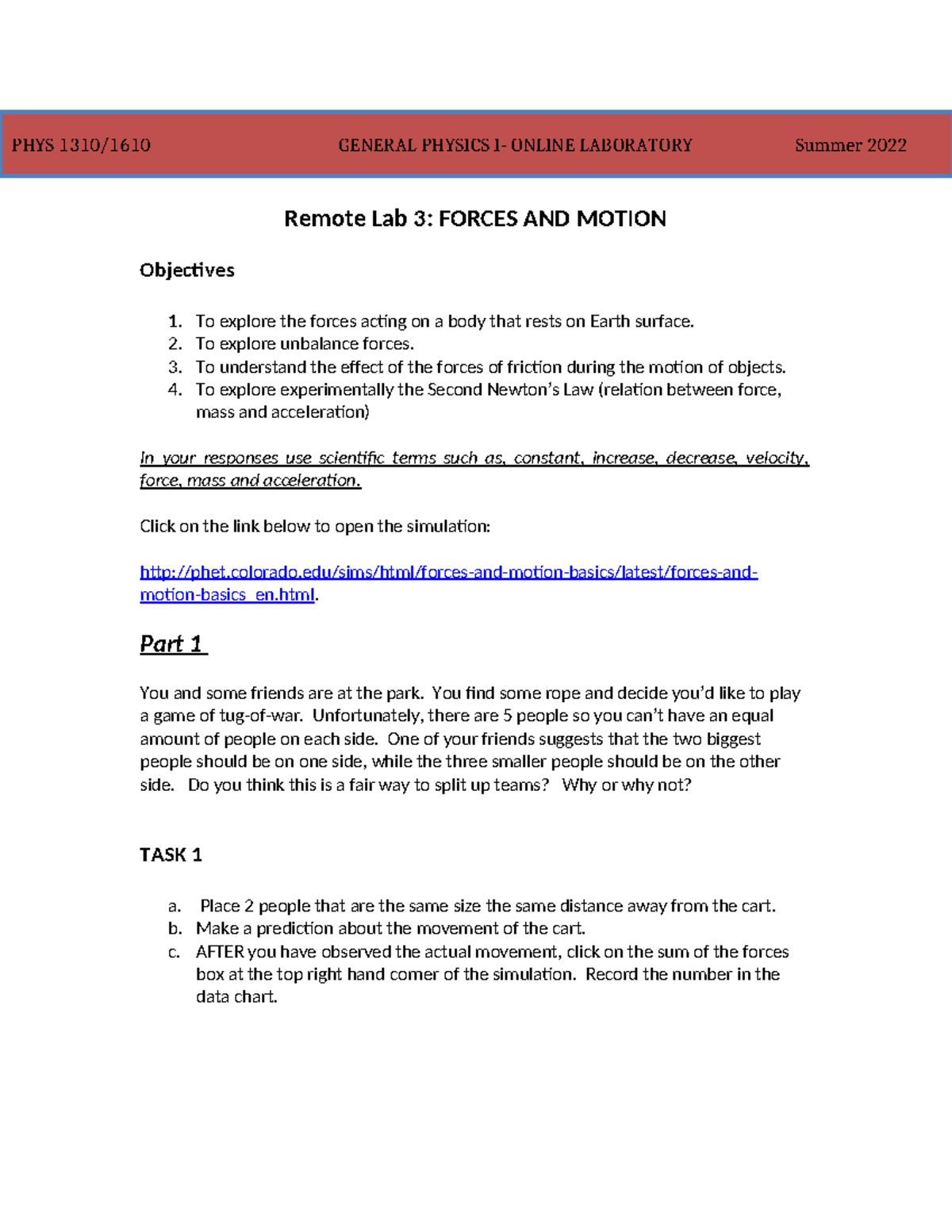 Remote lab 3- Forces and Motion-UDM- Summer 2023 (1)[47] - Remote Lab 3 ...
