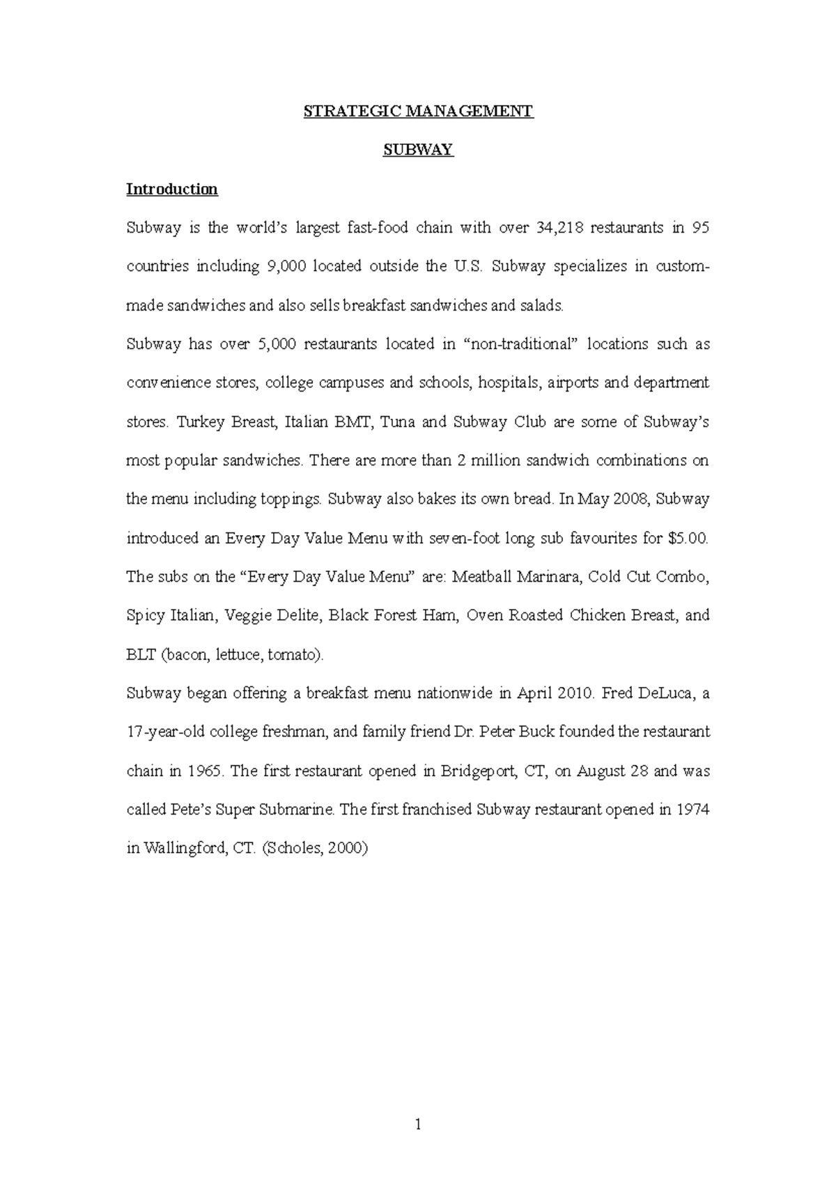 Strategic Management 2 - Laila - STRATEGIC MANAGEMENT SUBWAY ...