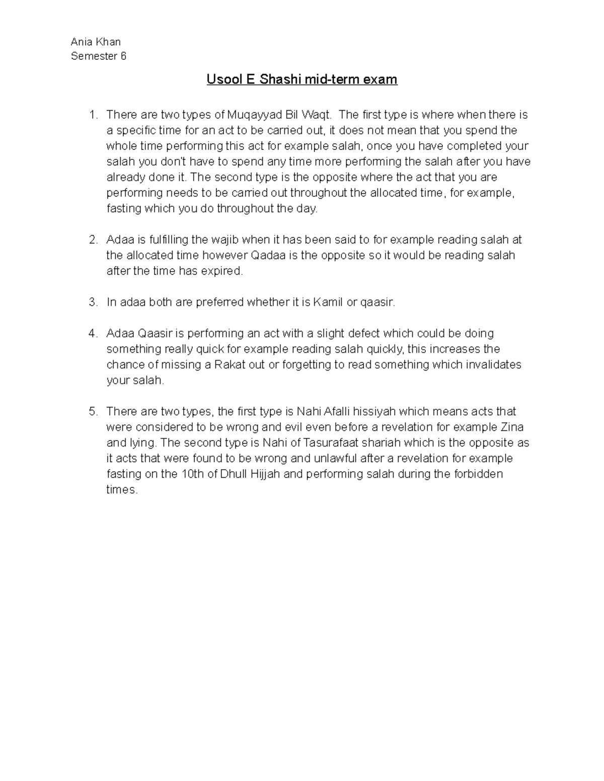 Usool E Shashi - just for help - Ania Khan Semester 6 Usool E Shashi ...