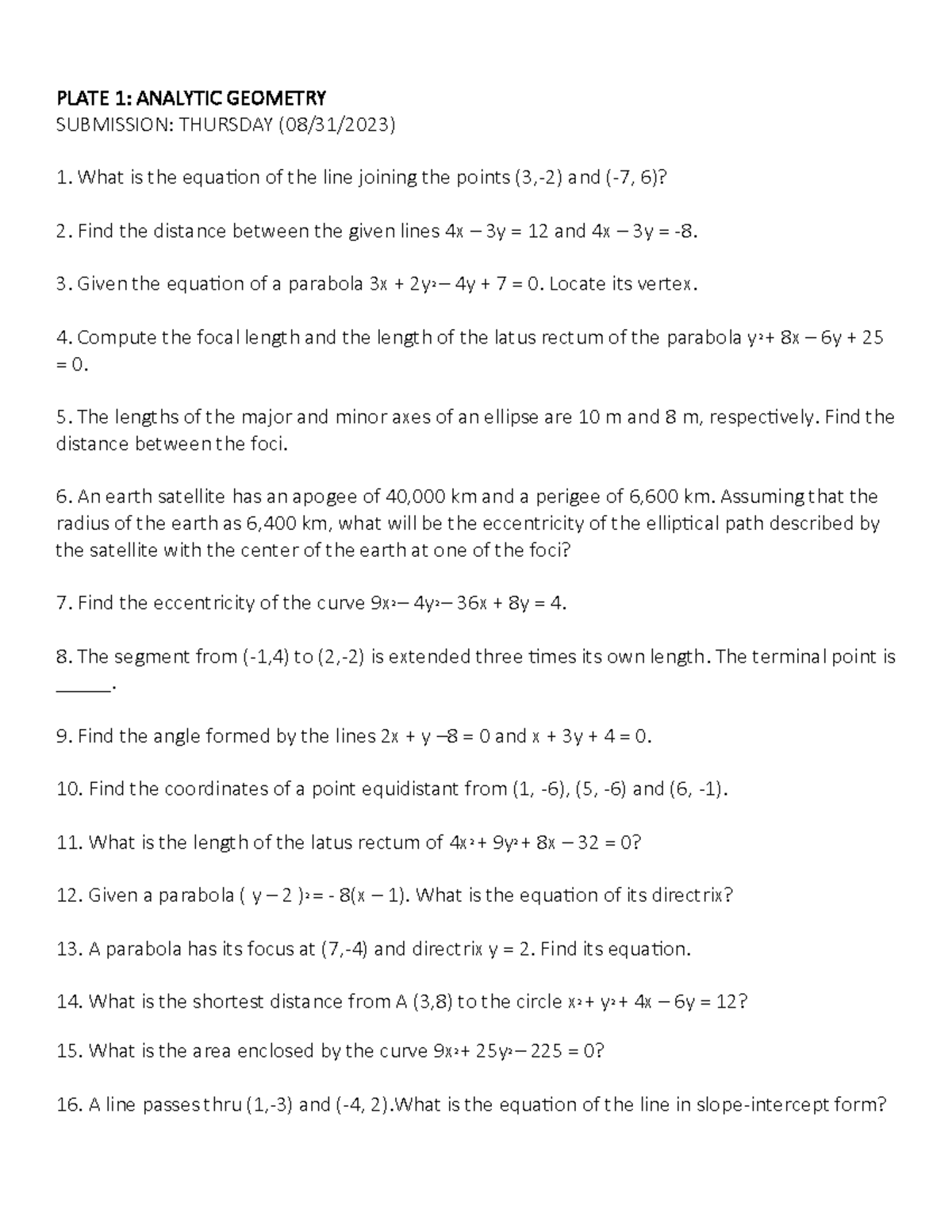 Plate-1 - plates - PLATE 1: ANALYTIC GEOMETRY SUBMISSION: THURSDAY (08 ...