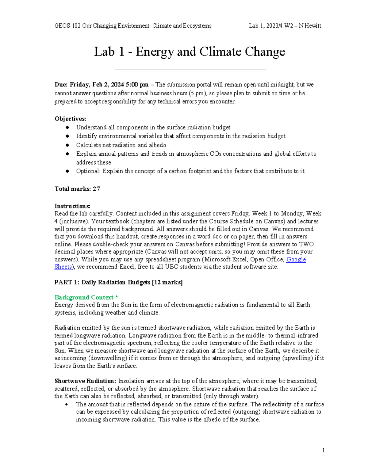 Lab 13Energy and Climate Change - Lab 1 - Energy and Climate Change Due ...