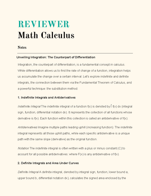 MATH Calculus Notes - REVIEWER Math Calculus Notes Sure, here are the ...