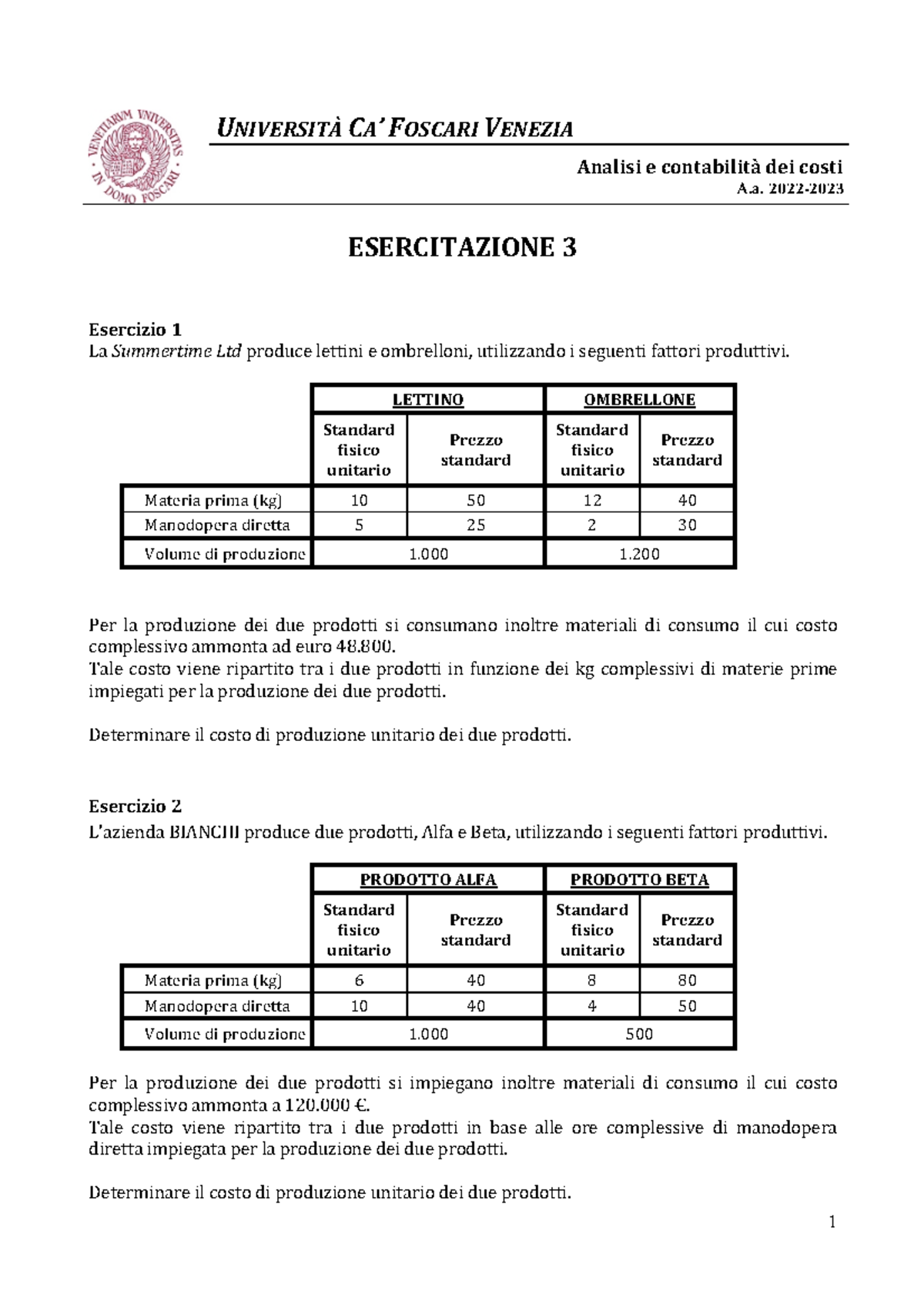 Esercitazione 3 ACC - UNIVERSITÀ CA’ FOSCARI VENEZIA Analisi e ...
