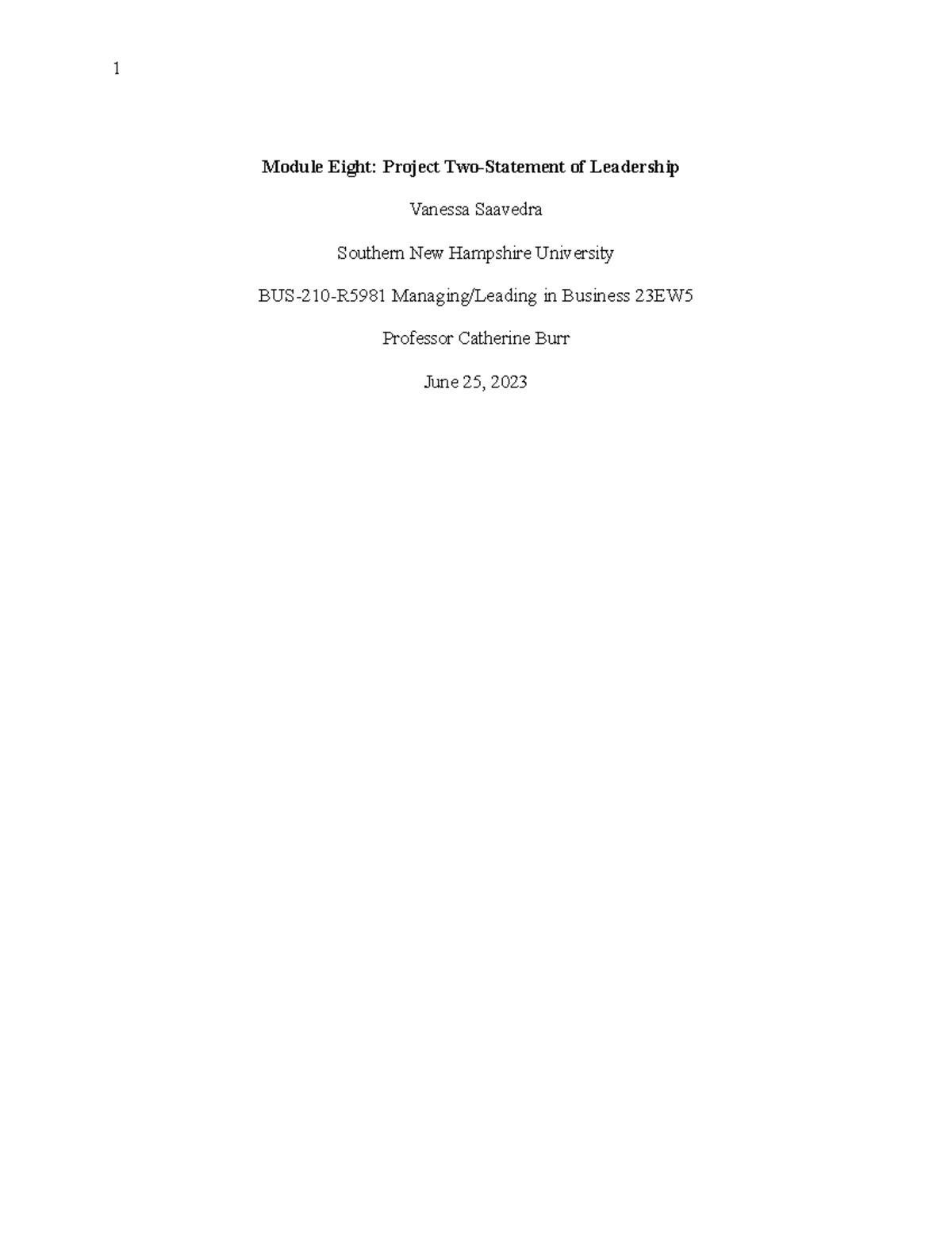 Module Eight project 2 BUS 210 - 1 Module Eight: Project Two-Statement ...