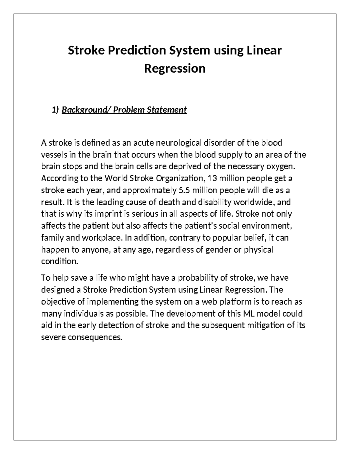 PY106 - Hzjs - Stroke Prediction System using Linear Regression 1 ...