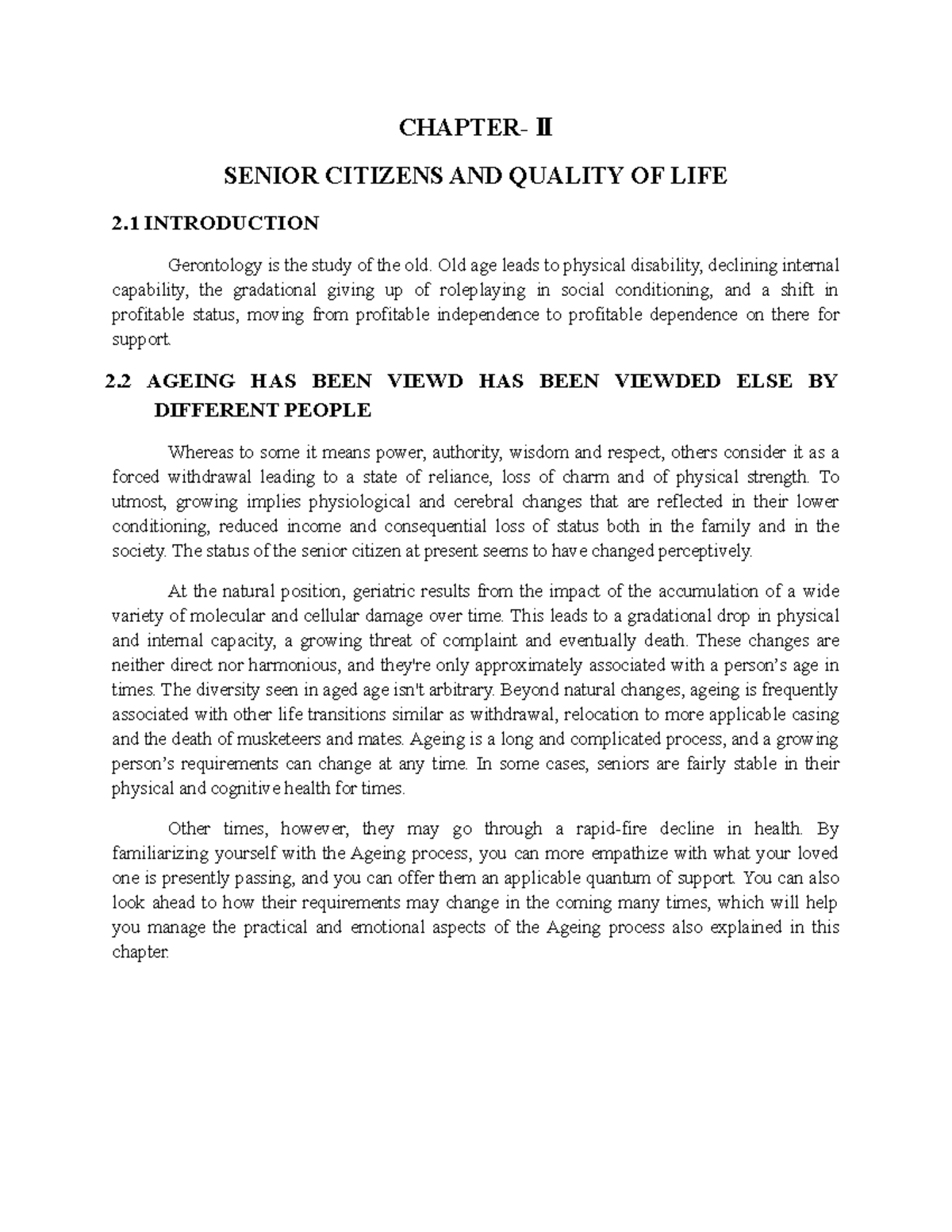 Senior citizen and quality of life - CHAPTER- II SENIOR CITIZENS AND ...