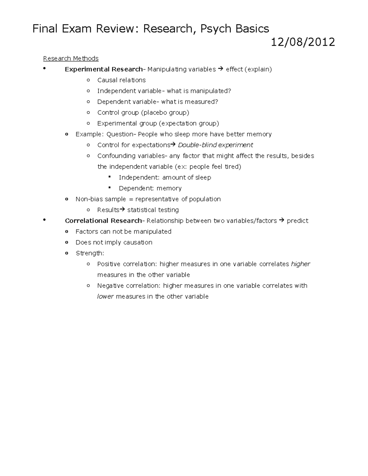 Final Exam Review 101 - Summary Introductory Psychology 1 - Final Exam ...