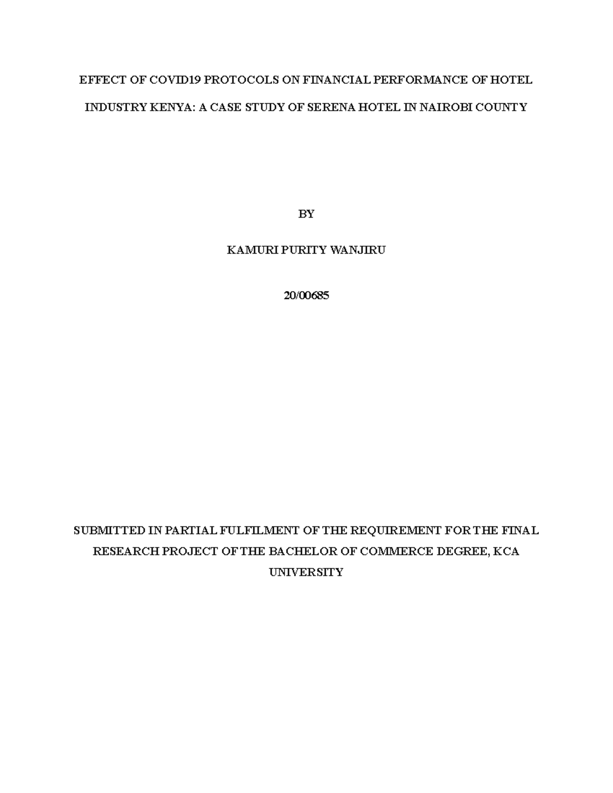 Kamuri Purity Wanjiru Chapter ONE FOR PROPOSAL - EFFECT OF COVID19 ...