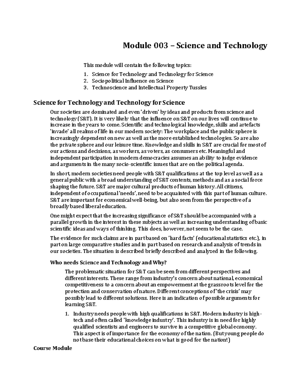 W3-Scienceand Technology - Course Module Module 003 – Science and ...
