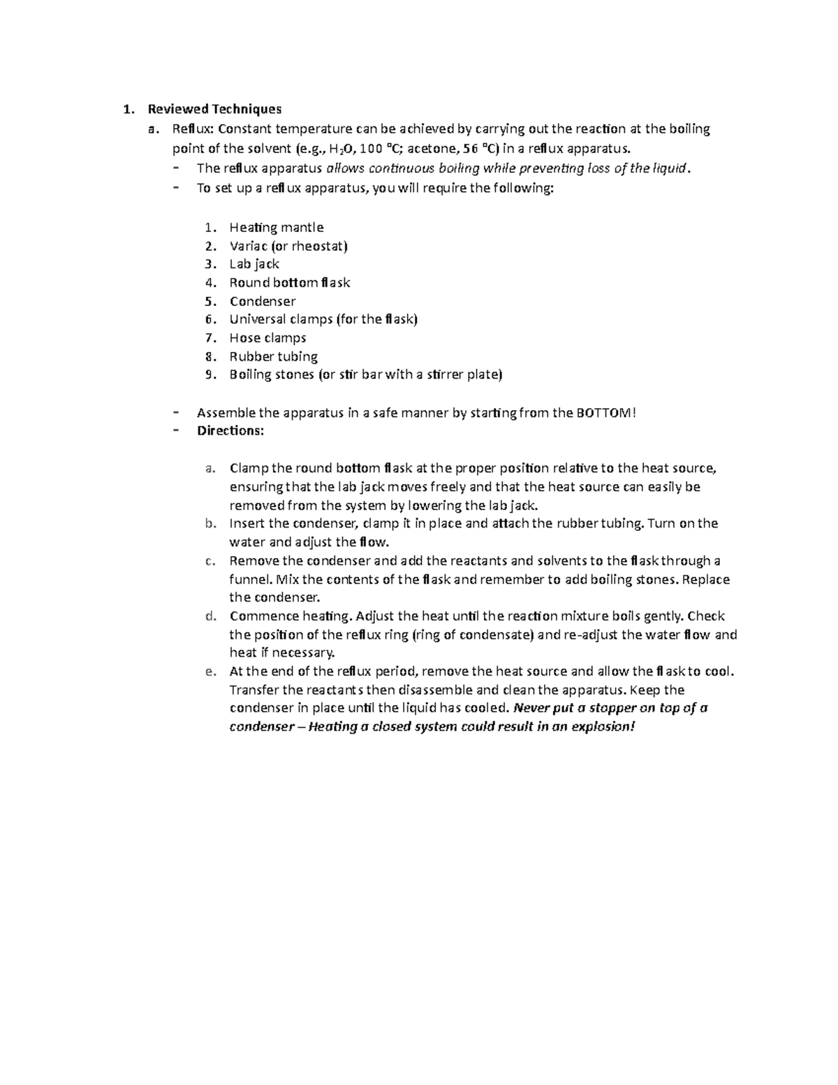 Reflux - Reviewed Techniques a. Reflux: Constant temperature can be ...