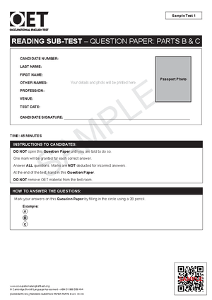 Reading Sample Test 1 Text Booklet Part A - SAMPLESAMPLE Sample Test 1 ...