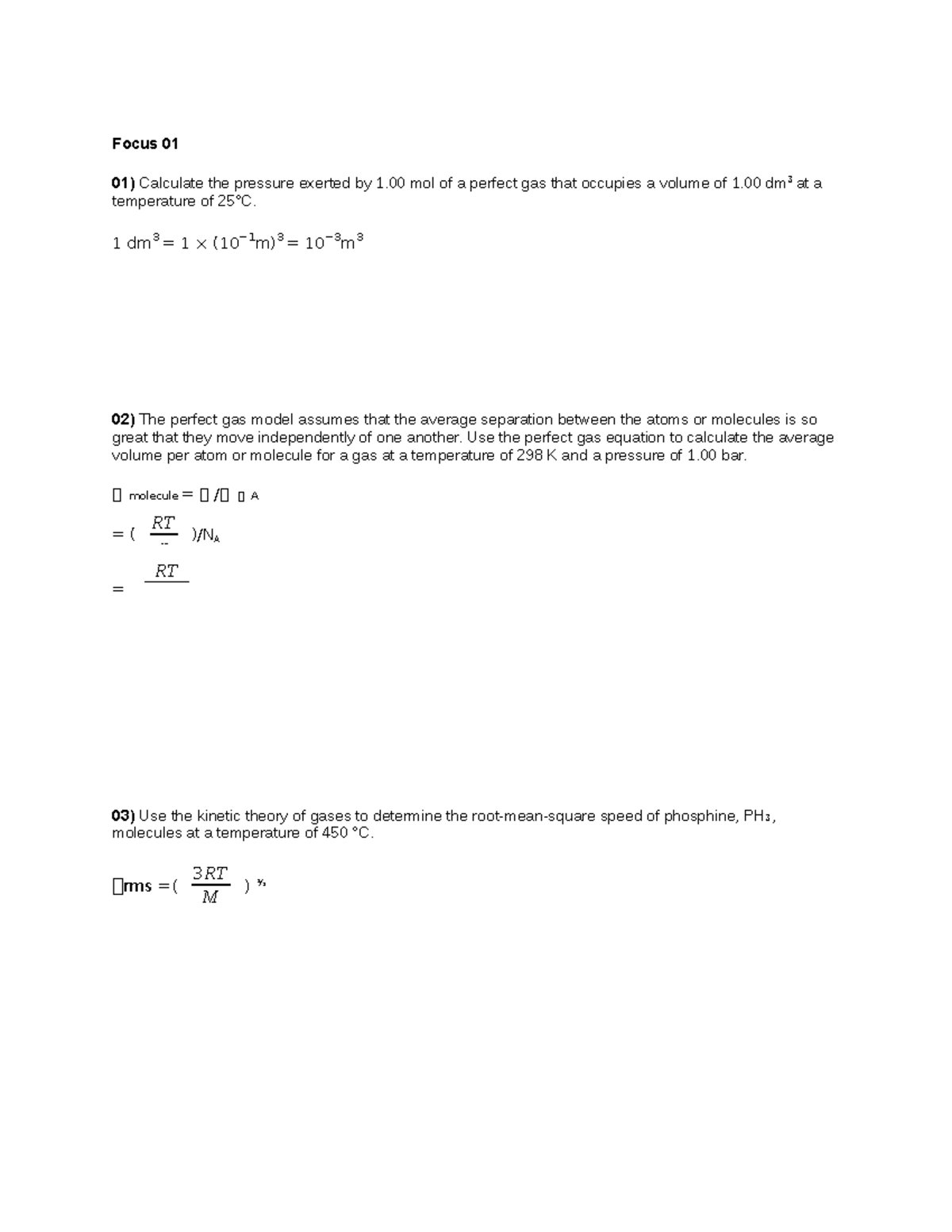 Chapter 1 HW-Focus 01 - Focus 01 01) Calculate the pressure exerted by ...