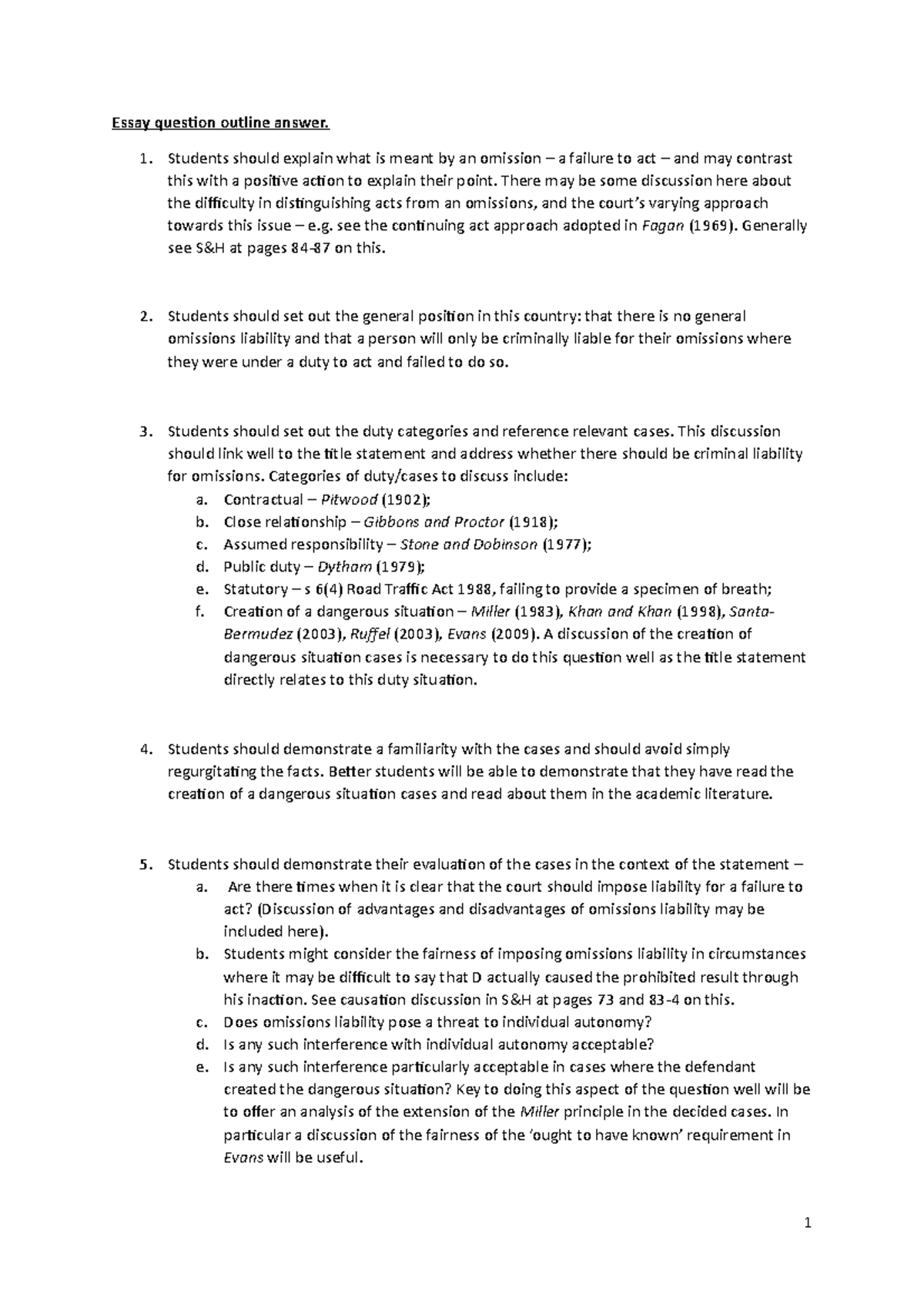 Mock exam outline - Essay question outline answer. Students should ...