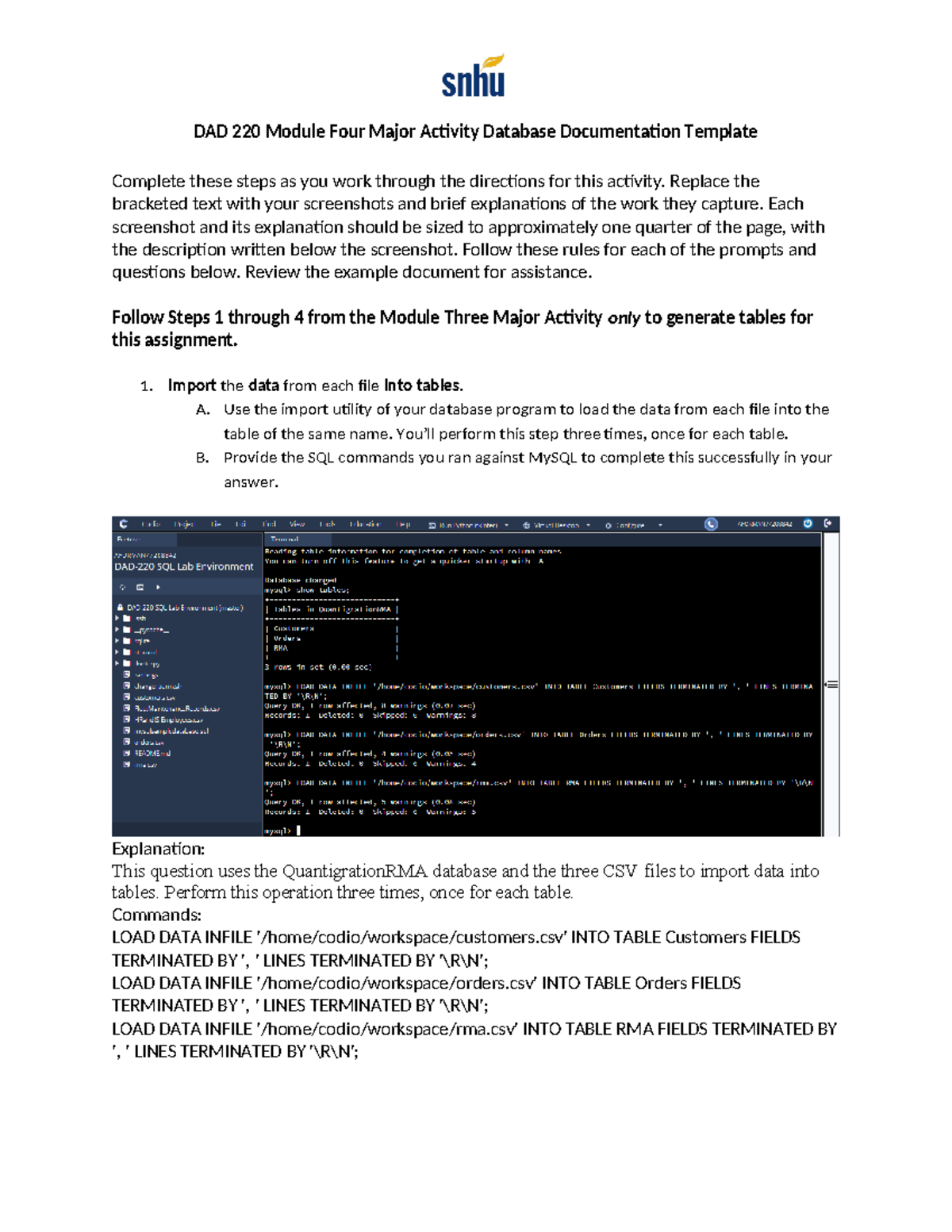 DAD 220 Module Four Major Activity Database Documentation Aaron forman - DAD 220 Module Four ...