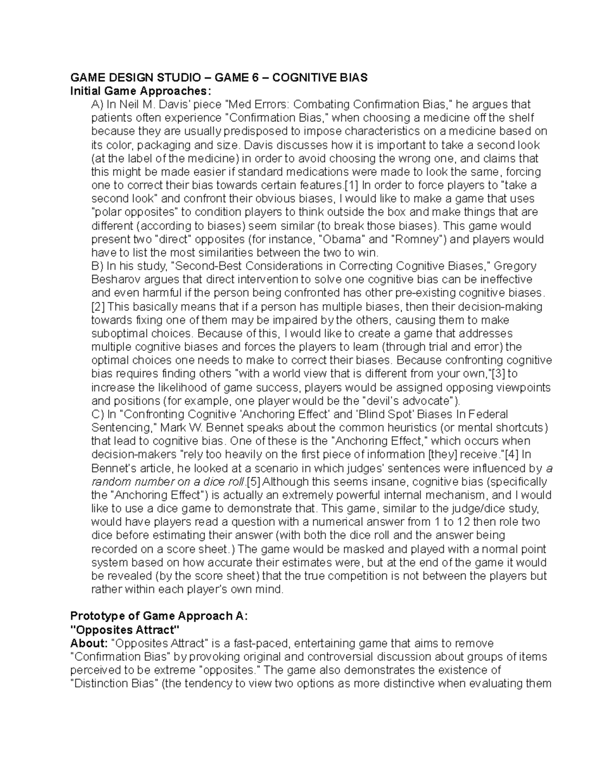 GDS - Game 6 - Cognitive Bias - GAME DESIGN STUDIO – GAME 6 – COGNITIVE ...