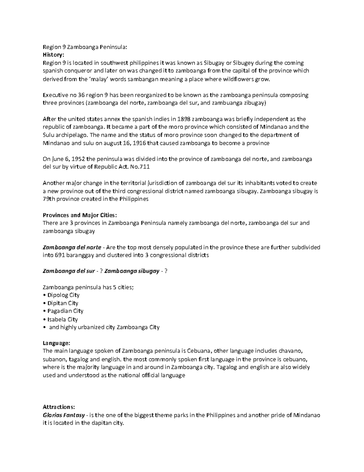 Document - Region 9 and 10 - Region 9 Zamboanga Peninsula: History ...