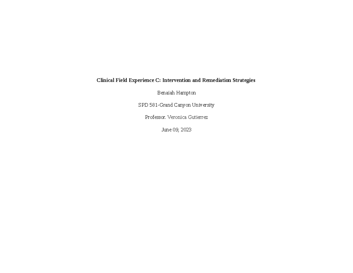 SPD 581 BH Turninfieldexpercremediation Strategies - Clinical Field ...