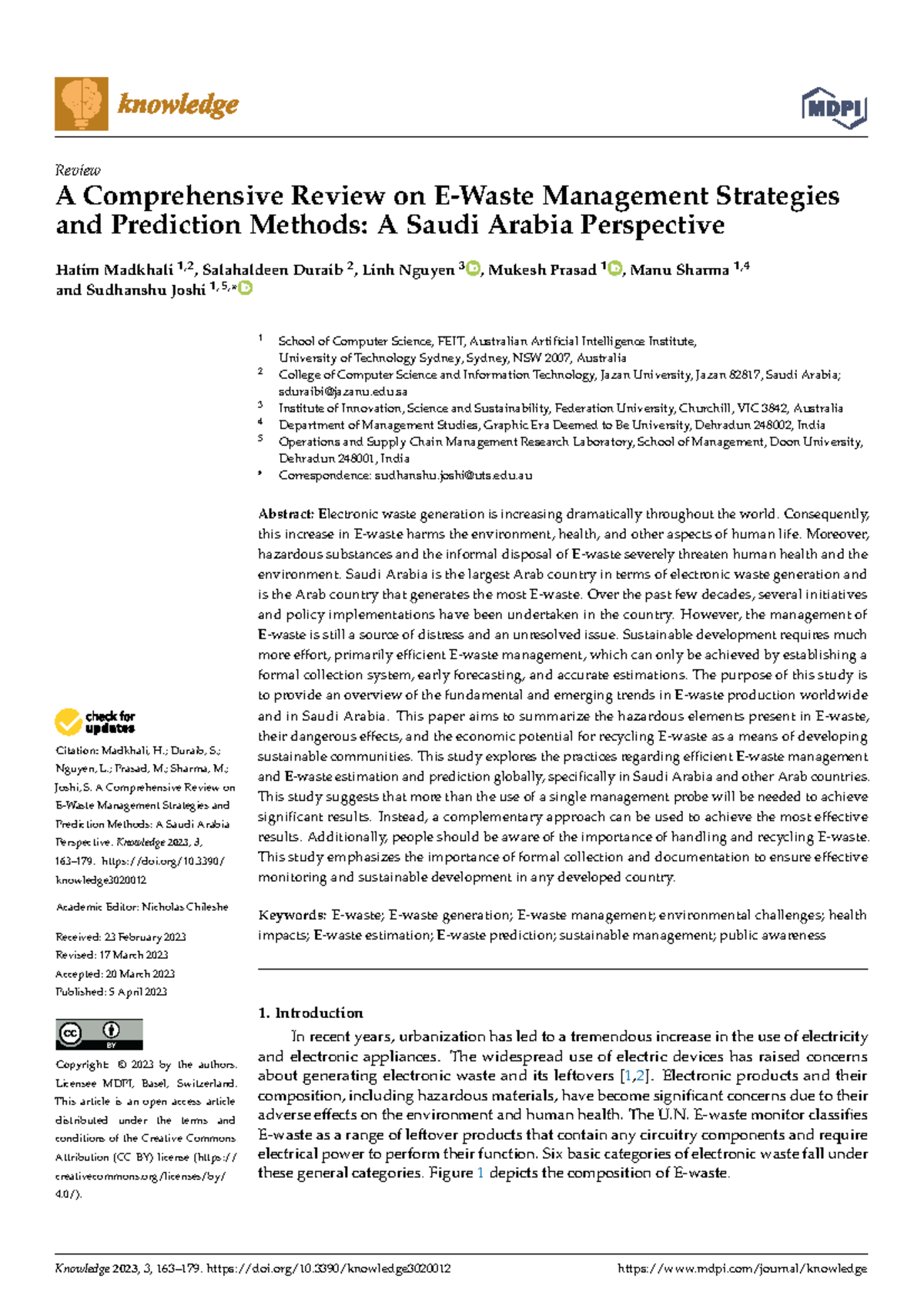 A Comprehensive Review on E-Waste Management Strategies and Prediction Methods: A Saudi Arabia ...