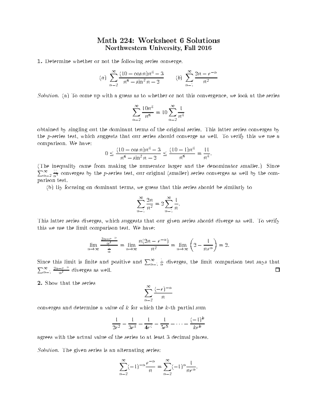 Math 224 Worksheet 6 Solutions - Math 224: Worksheet 6 Solutions ...