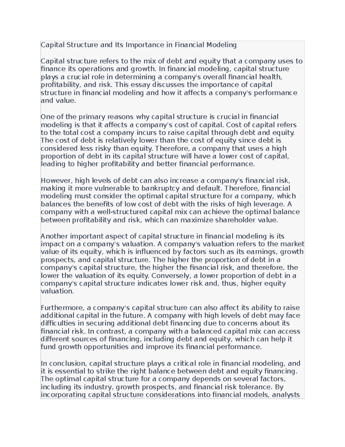 Capital Structure - In financial modeling, capital structure plays a ...