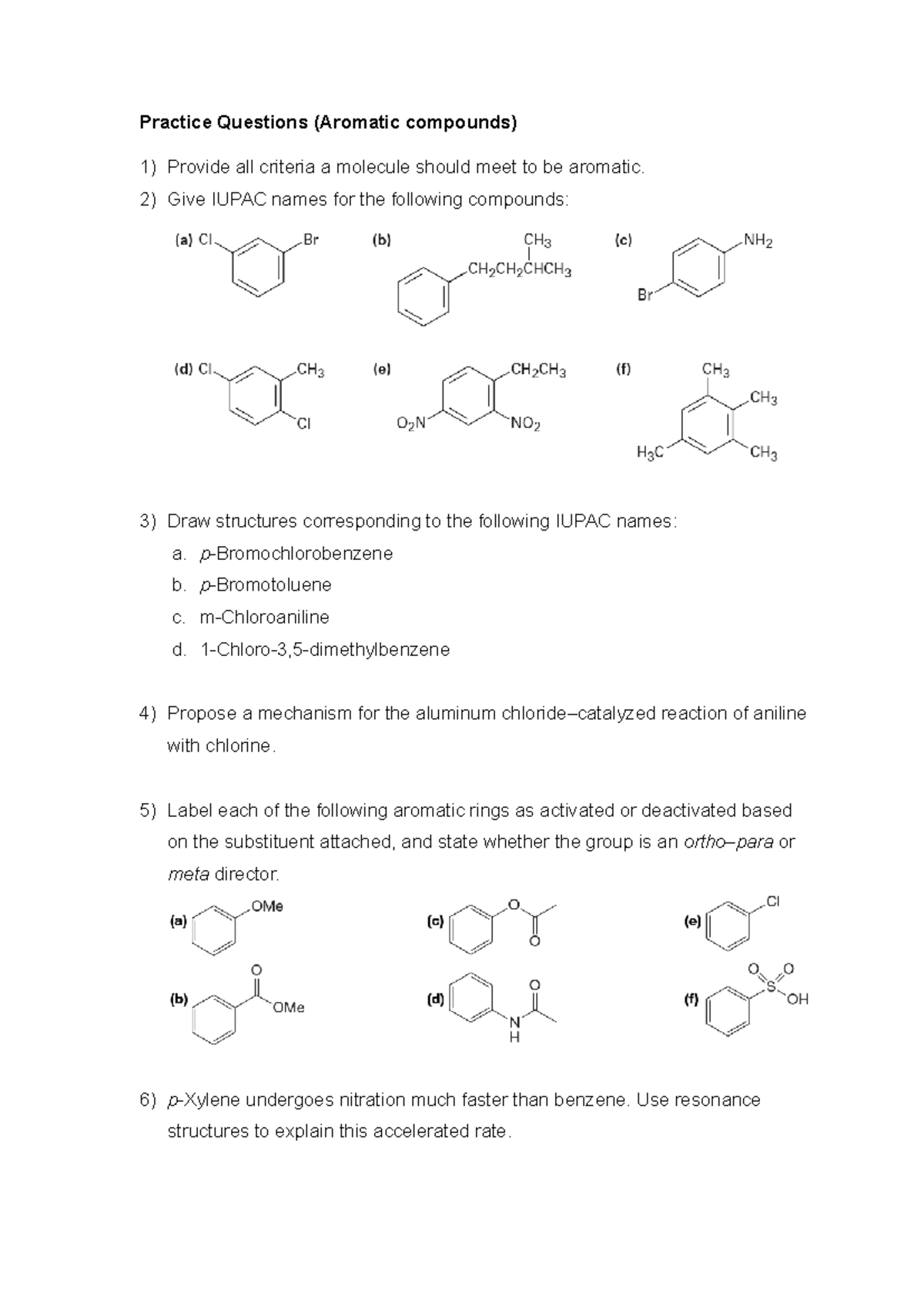 Practice question aromatic compound - Practice Questions (Aromatic ...