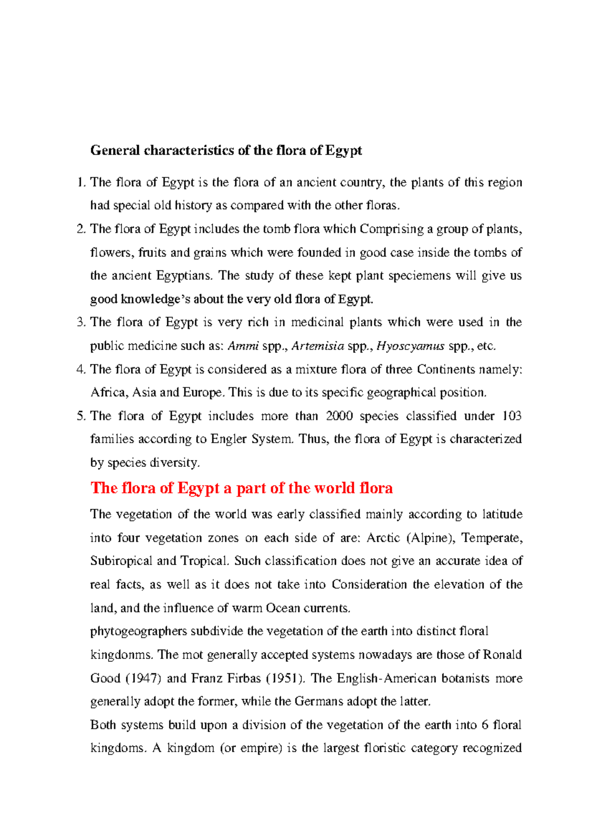 المحاضرة رقم 4 - flora of Egypt 4 - General characteristics of the ...