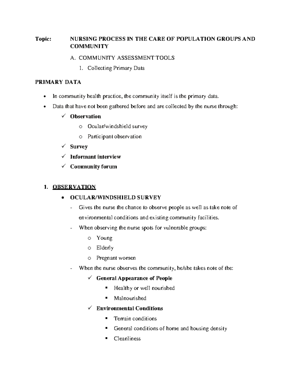 Nursing Process IN THE CARE OF Population Groups AND Community - Topic ...