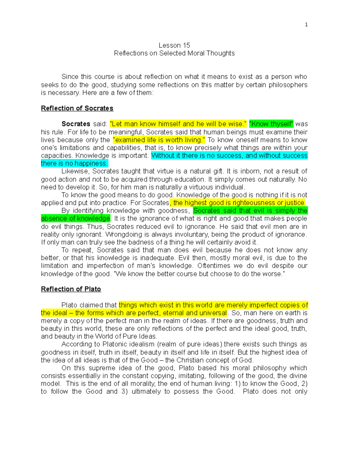 Lessons 15 AND 16 - Lecture notes 15-16 - Lesson 15 Reflections on ...