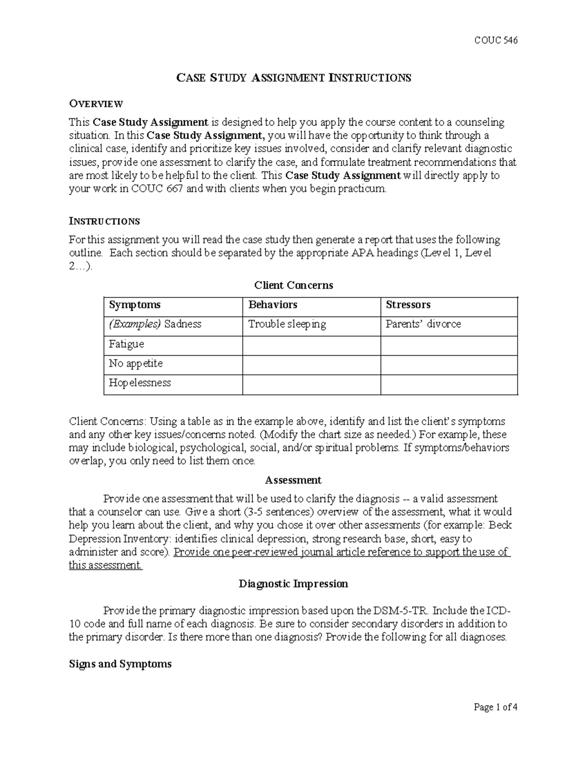 Case Study Assignment Instructions - CASE STUDY ASSIGNMENT INSTRUCTIONS ...