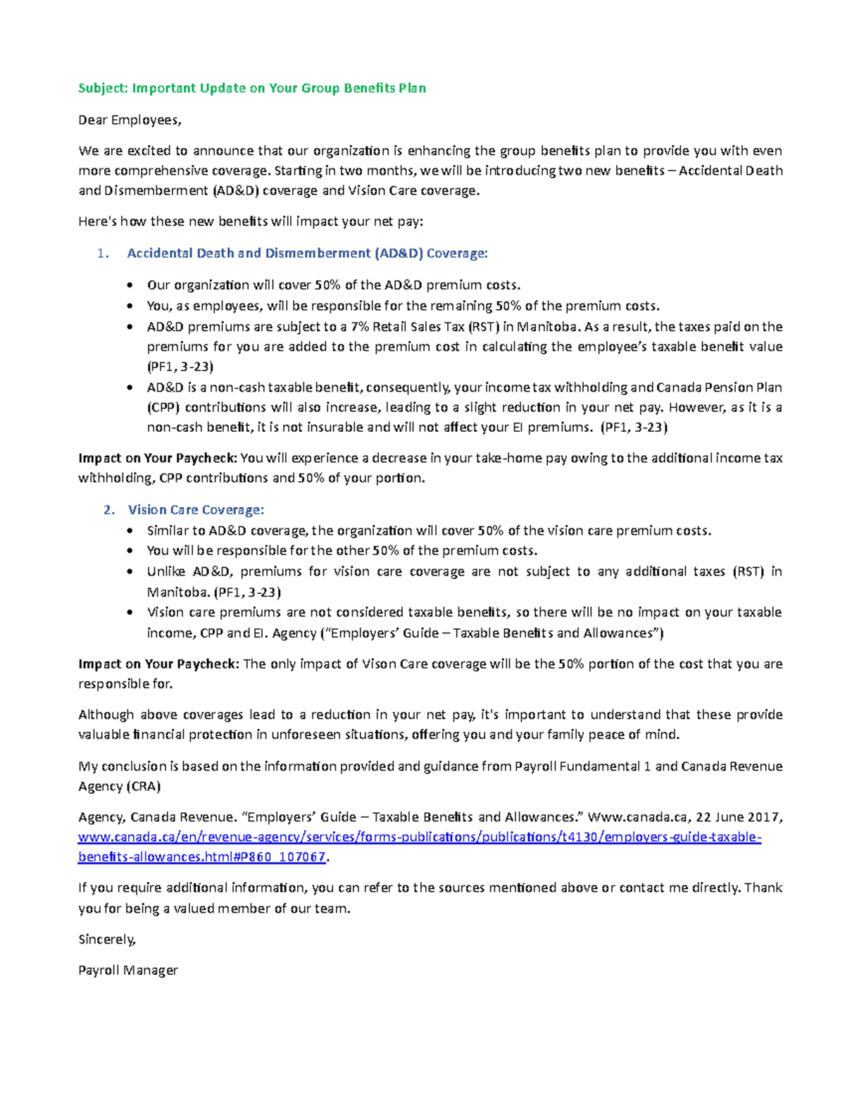 Assignment - Subject: Important Update on Your Group Benefits Plan Dear ...