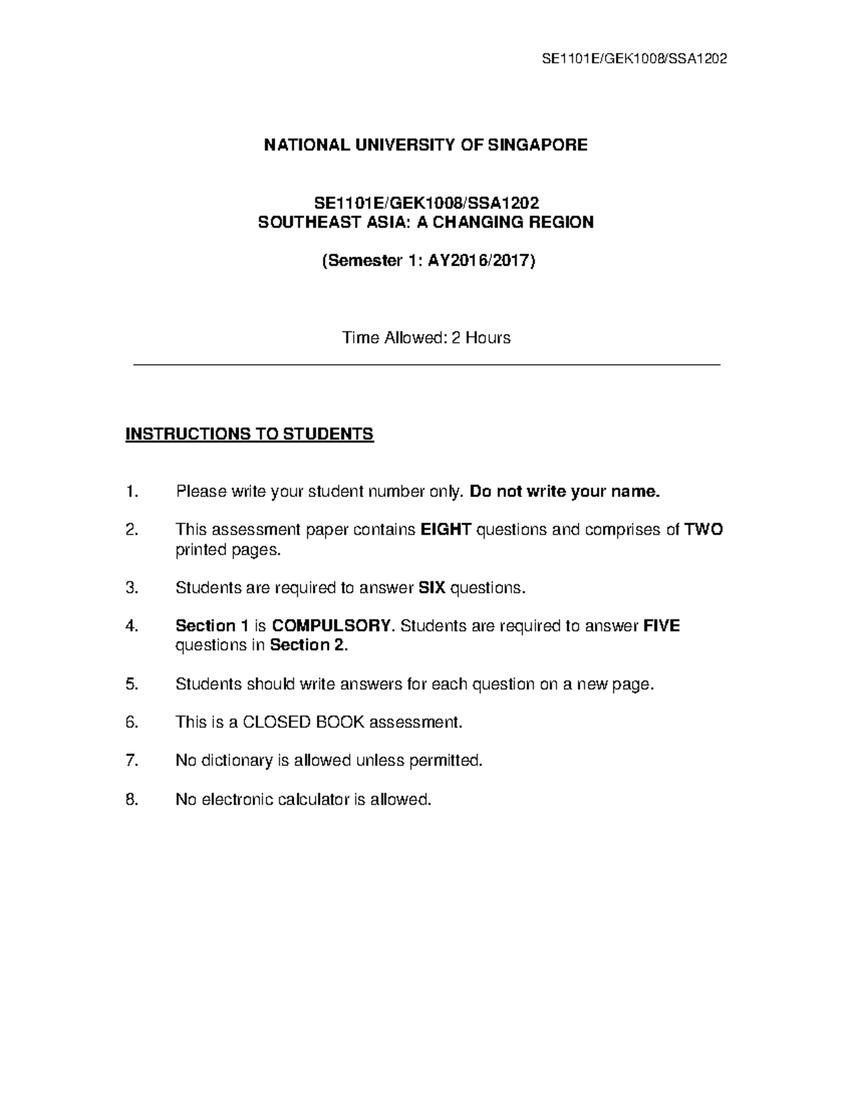 Exam November 2016, questions - SE1101E/GEK1008/SSA1202 NATIONAL ...