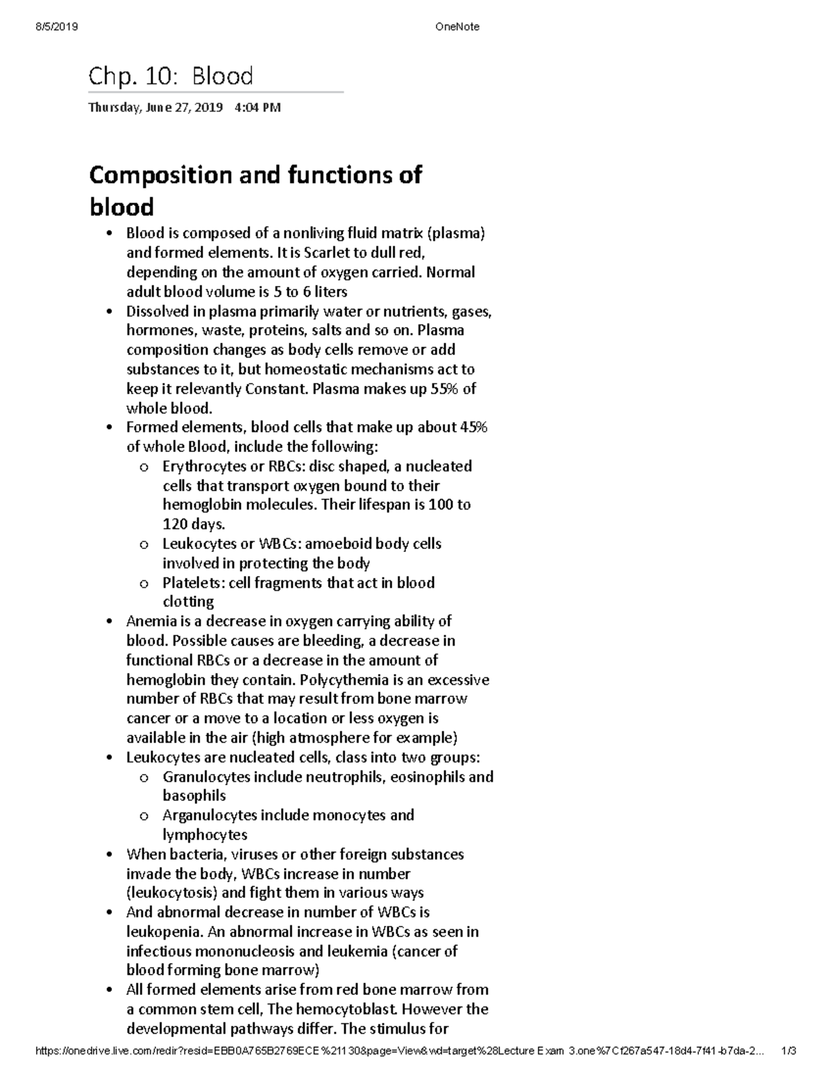 Bio 2404 - Chp 10 summary - OneNote Chp. 10: Blood Thursday, June 27 ...
