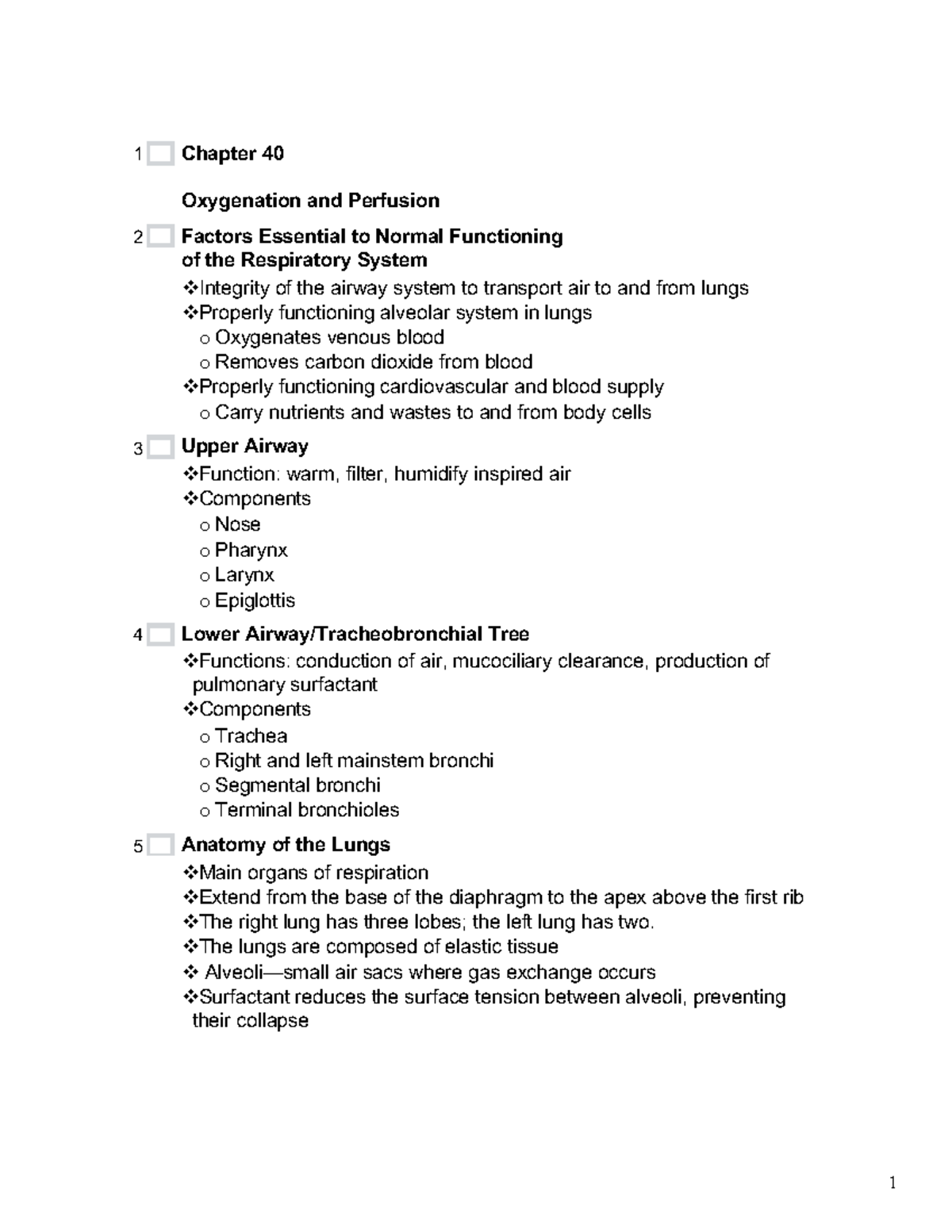 Ch 40 Oxygen Outline - ... - 1 Chapter 40 Oxygenation and Perfusion Factors Essential to Normal ...