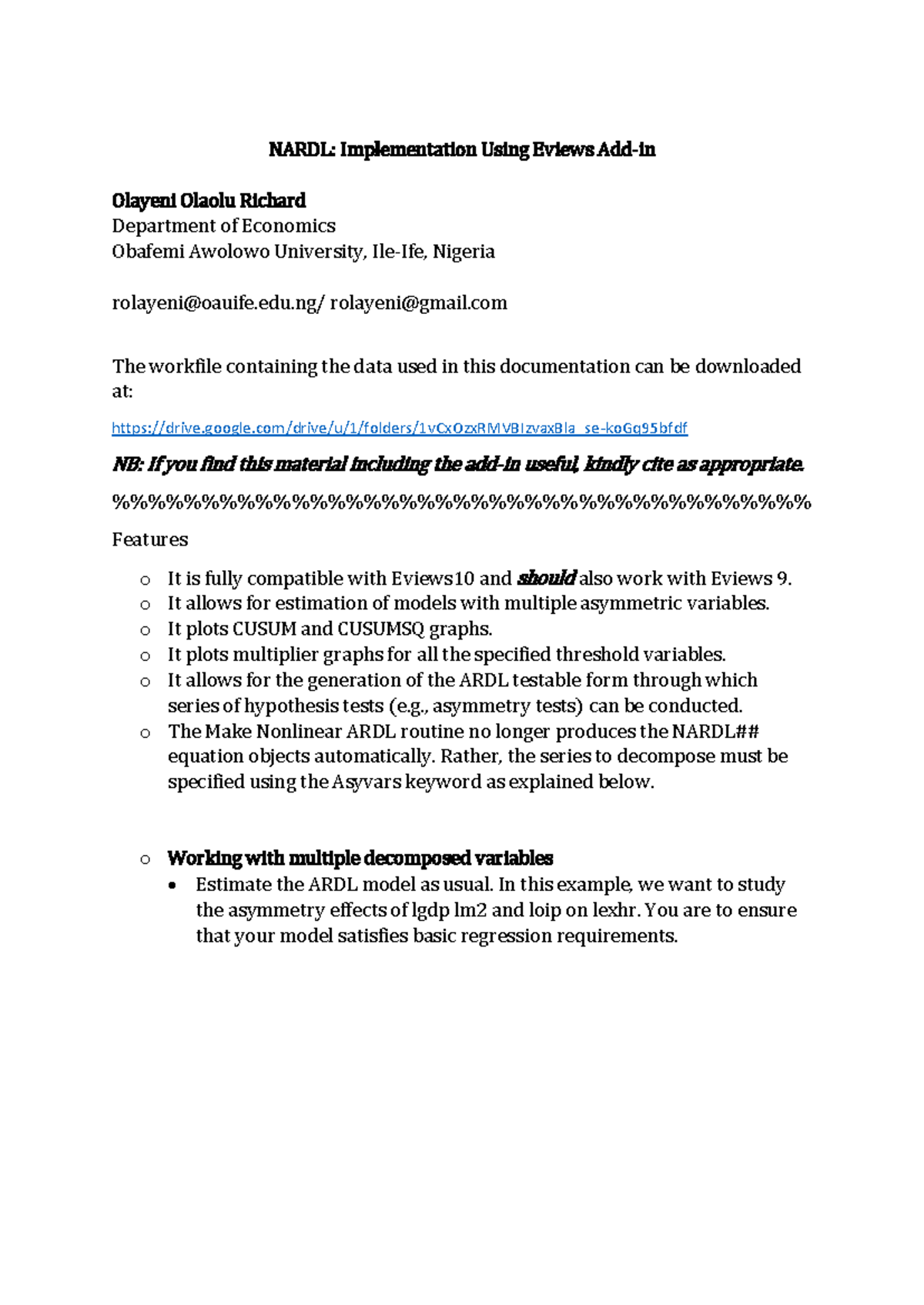 Nardl Documentation - notes of Nonlinear autoregressive distributed lag ... Nardl Documentation - notes of Nonlinear autoregressive distributed lag ...