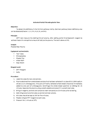 Lee and White Method - Lee and White Method Objective: To determine ...