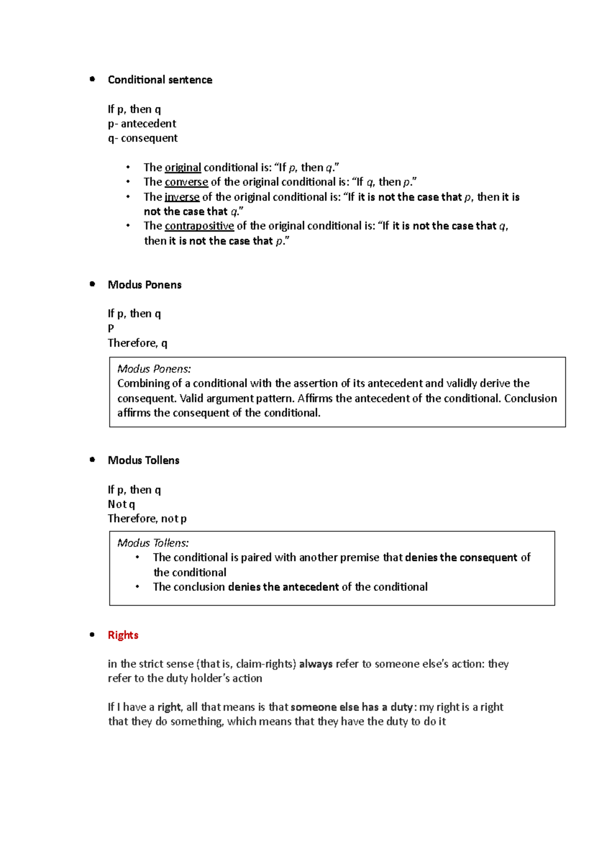 CLT Notes - Conditional sentence If p, then q p- antecedent q ...