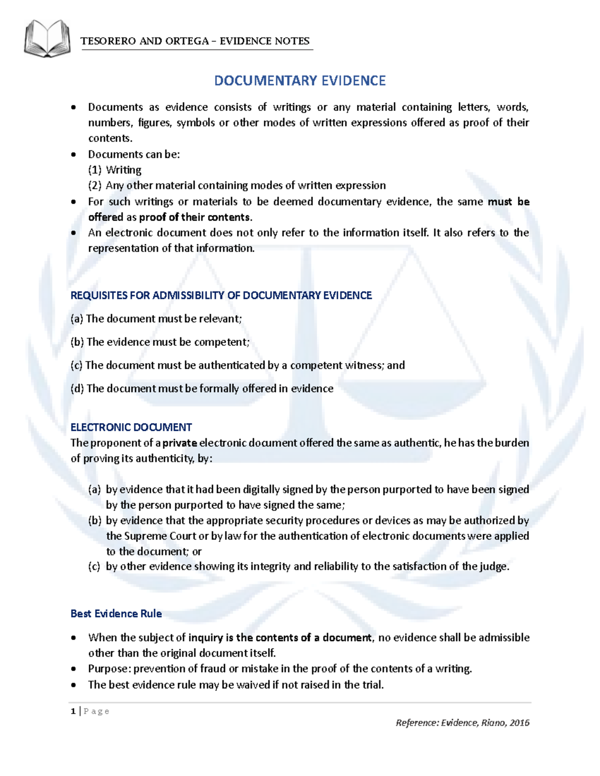 Documentary - Testimonial Evidence - 1 | P a g e DOCUMENTARY EVIDENCE ...