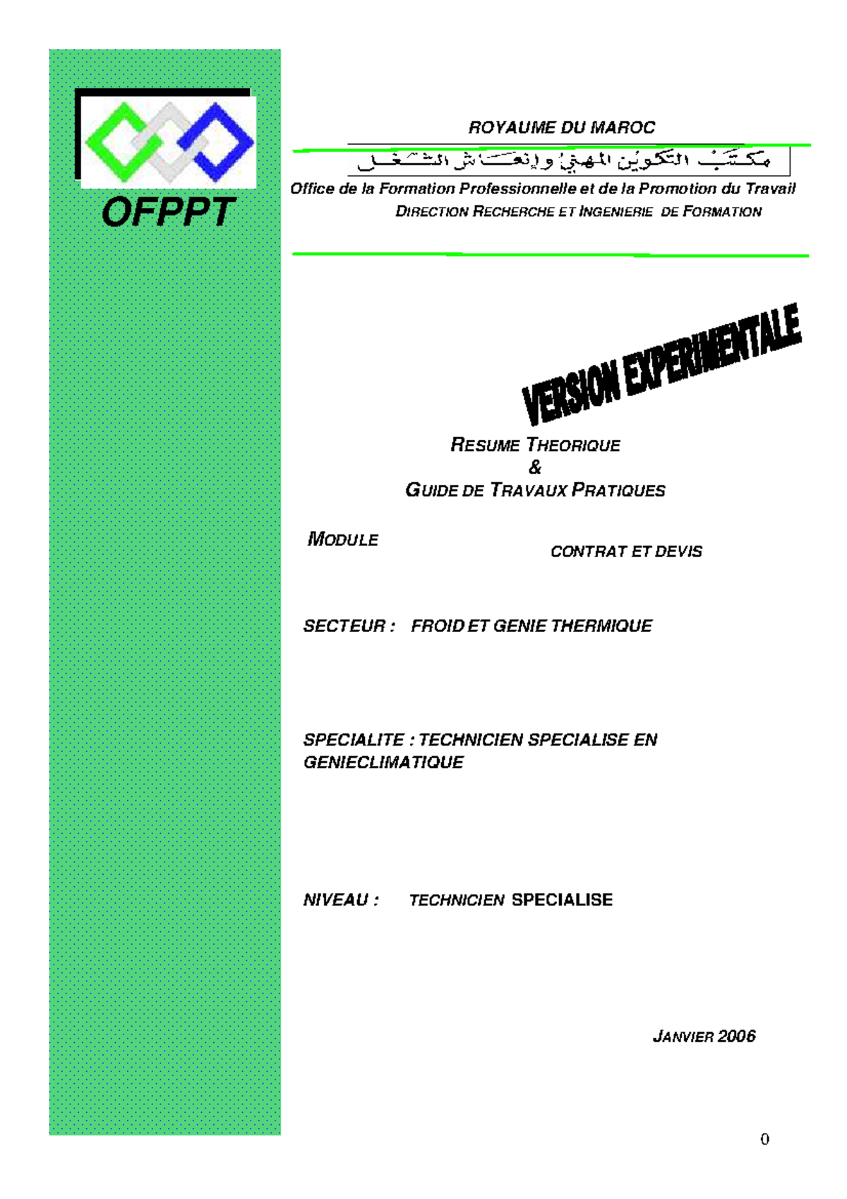 Module 27 Contrats et devis FGT TSCG - 0 OFPPT ROYAUME DU MAROC MODULE CONTRAT ET DEVIS SECTEUR ...