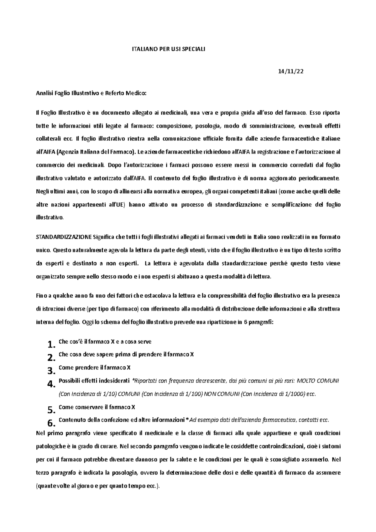 Foglio Illustrativo medicina - ITALIANO PER USI SPECIALI 14/11/ Analisi ...