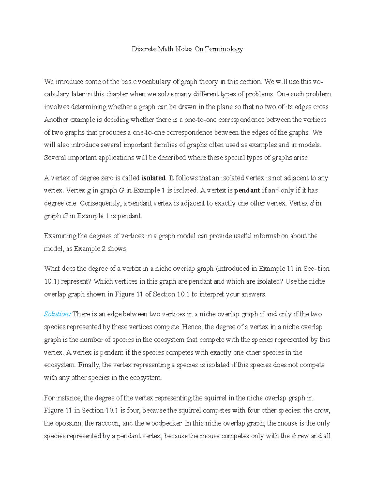 Terminology Notes - Discrete Math Notes On Terminology We introduce ...