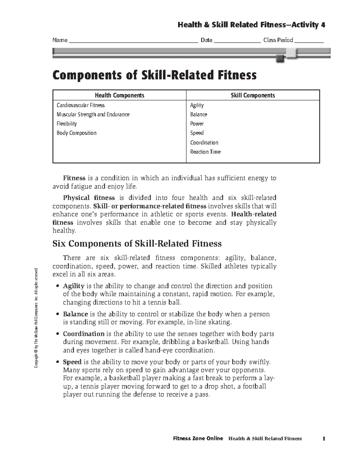 Health skill related fitness activity 4 - Name