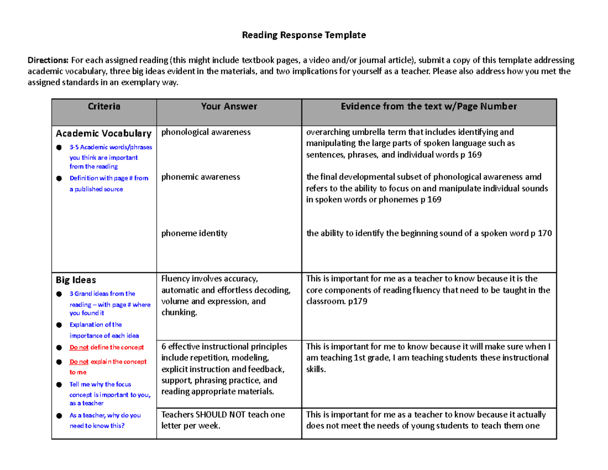 R&C ch 6 - assignment - Reading Response Template Directions: For each ...