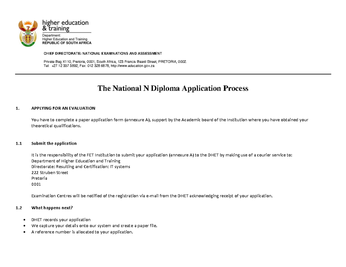 Enrolment Form National Diploma - CHIEF DIRECTORATE: NATIONAL ...