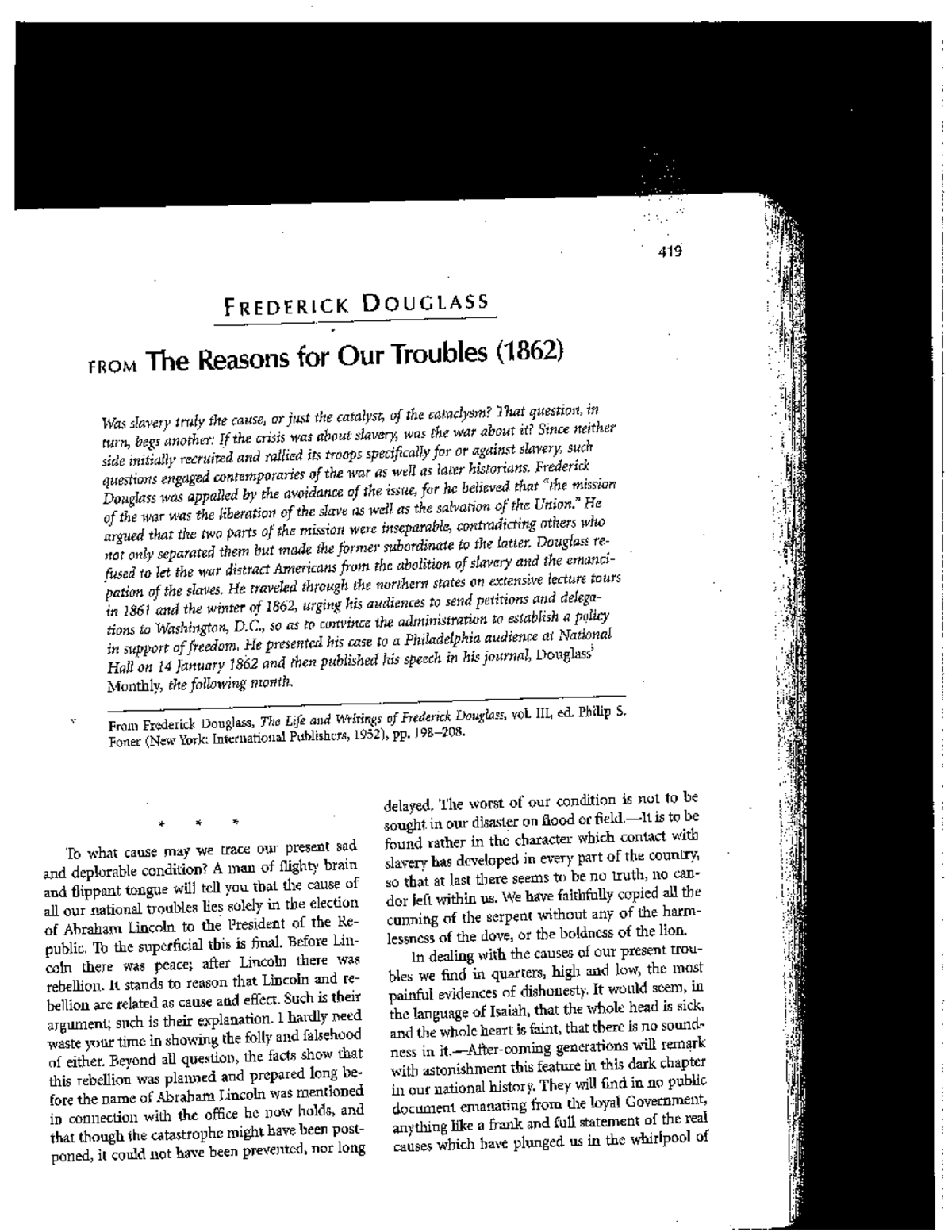 Fredrick Douglass - Reasons for Our Troubles - IAI – S2 900 - Studocu