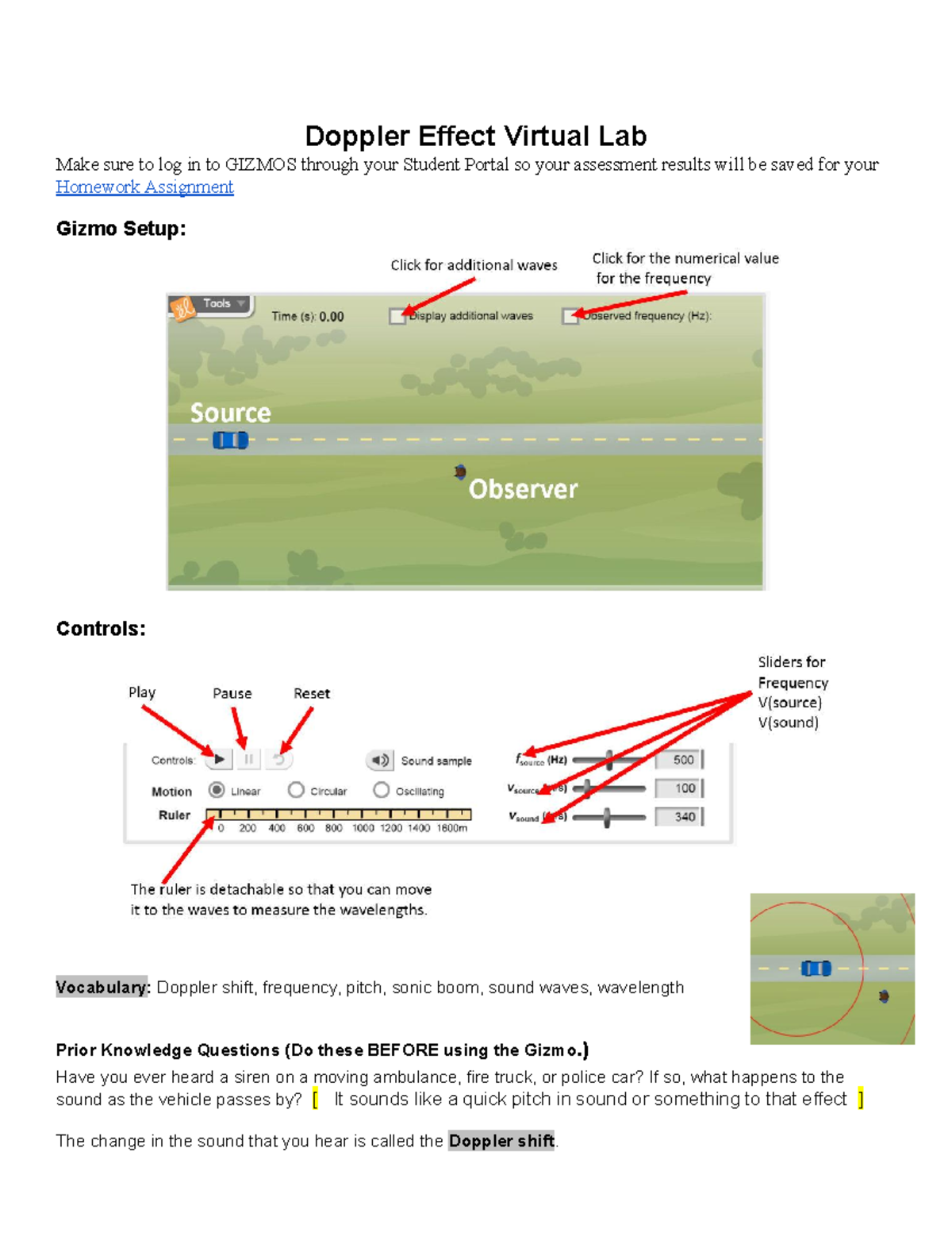 Copy of Doppler Effect Virtual Lab - Doppler Effect Virtual Lab Make ...
