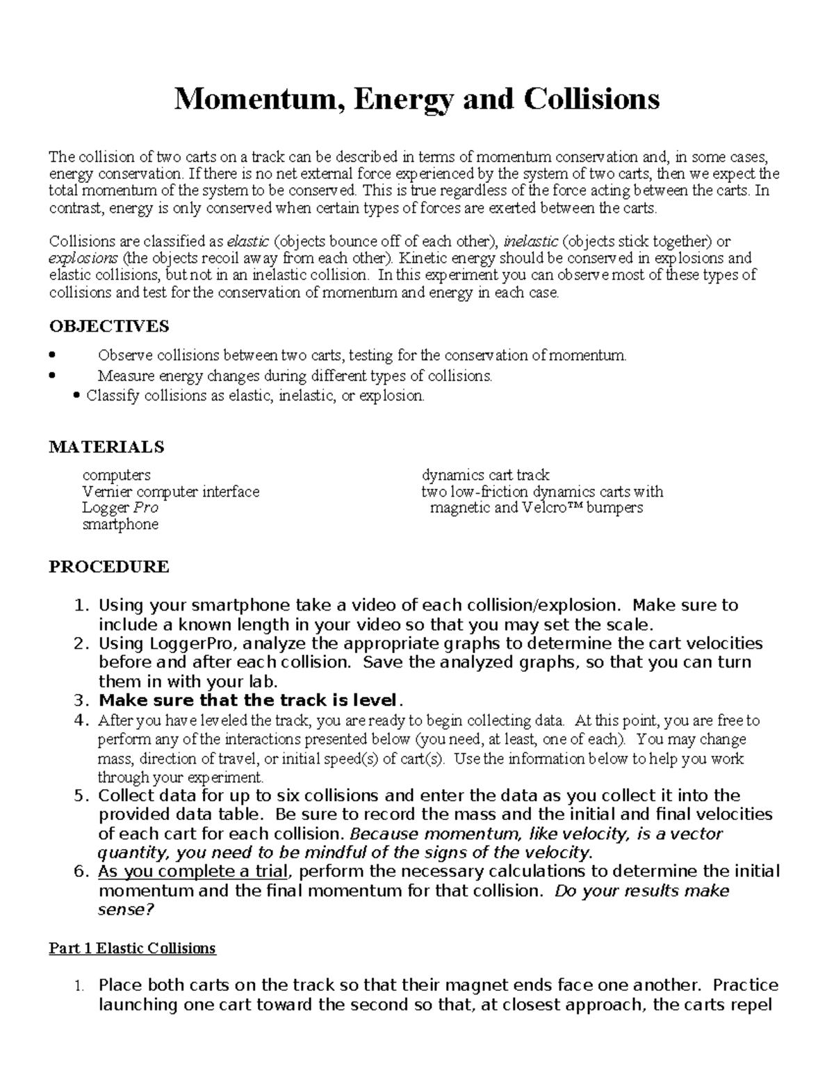 LAB Collisions - physics - Momentum, Energy and Collisions The ...